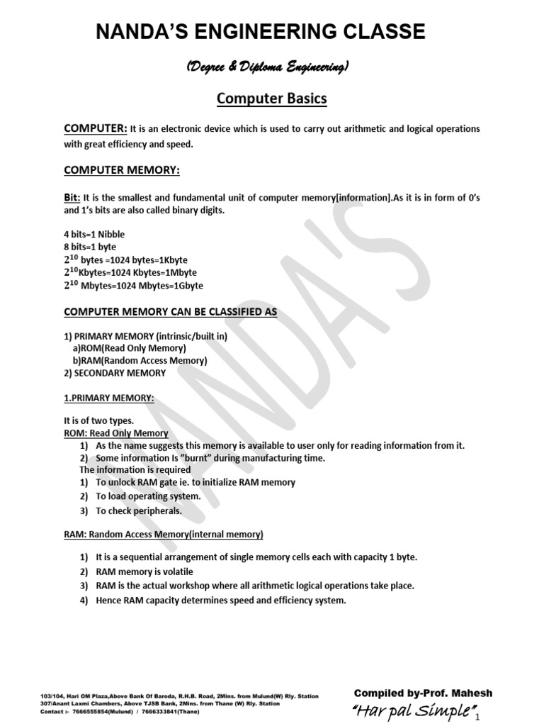 Computer Programming CP Notes Nandas Engineering Classes | PDF ...
