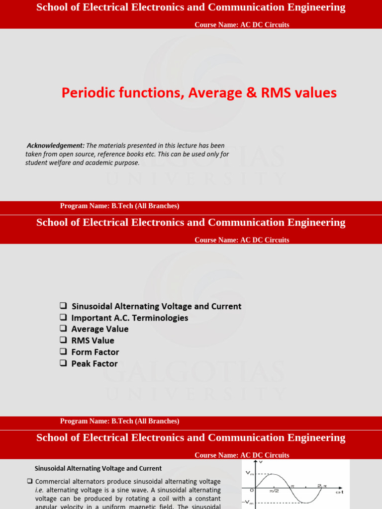 DC AC Circuits - Periodic Functions, Average Rms Values | PDF | Root Mean Square | Alternating ...