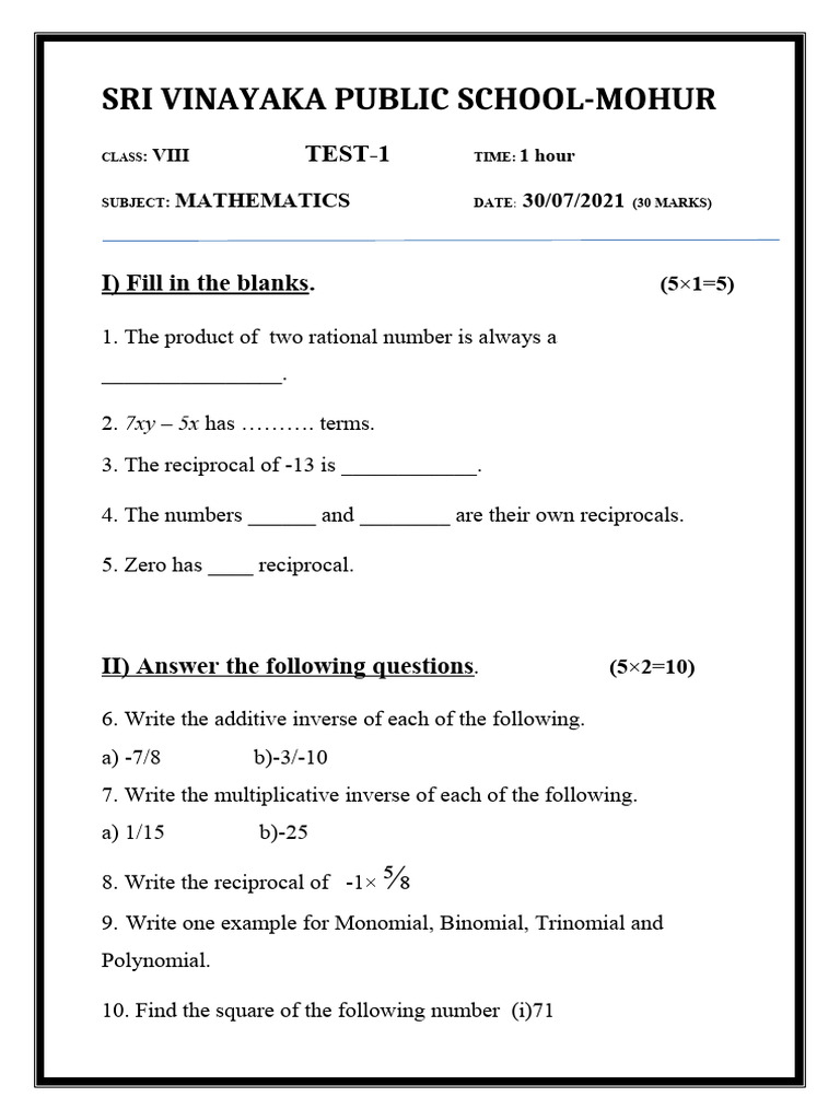 Maths Examination 8th 2021-2022 | PDF