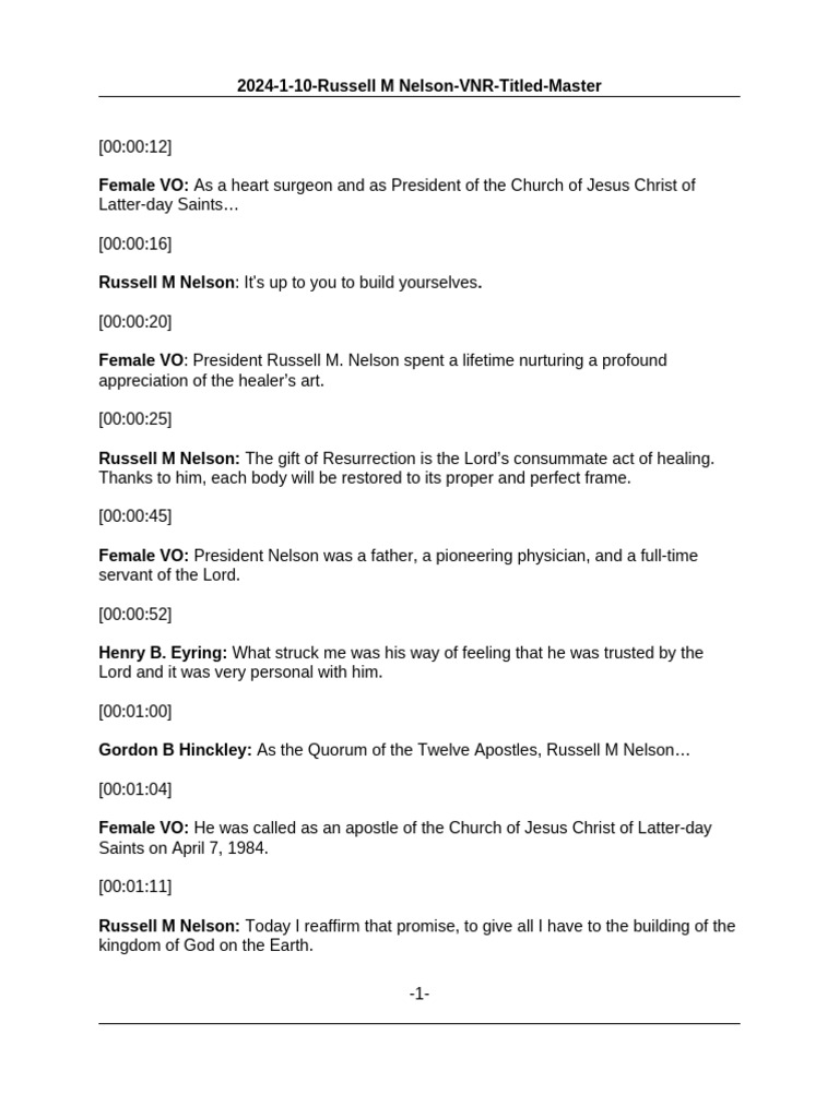 Russell M Nelson Video Script | PDF | Religious Belief And Doctrine ...