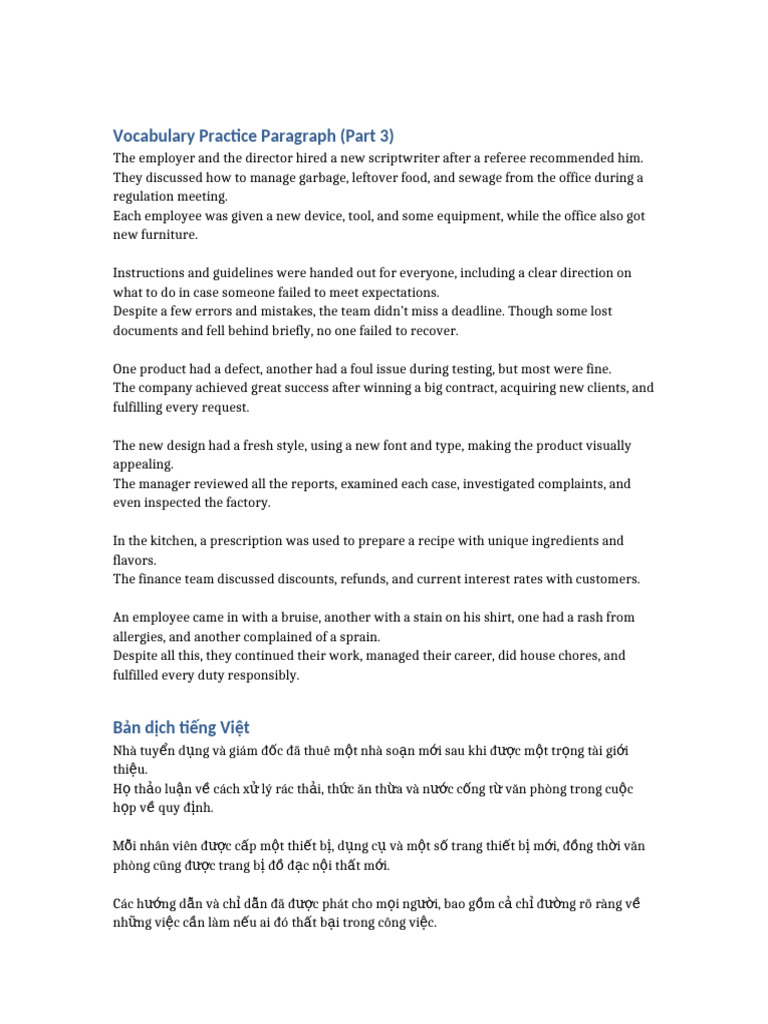 Vocabulary Practice Paragraph Part3 | PDF