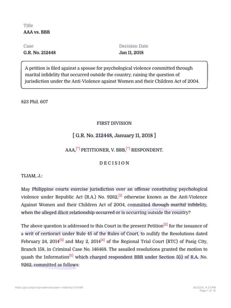 AAA vs. BBB | PDF | Acquittal | Psychological Abuse