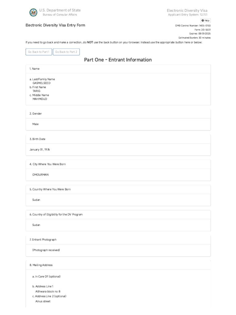 Diversity Visa Entry Form Instructions | PDF