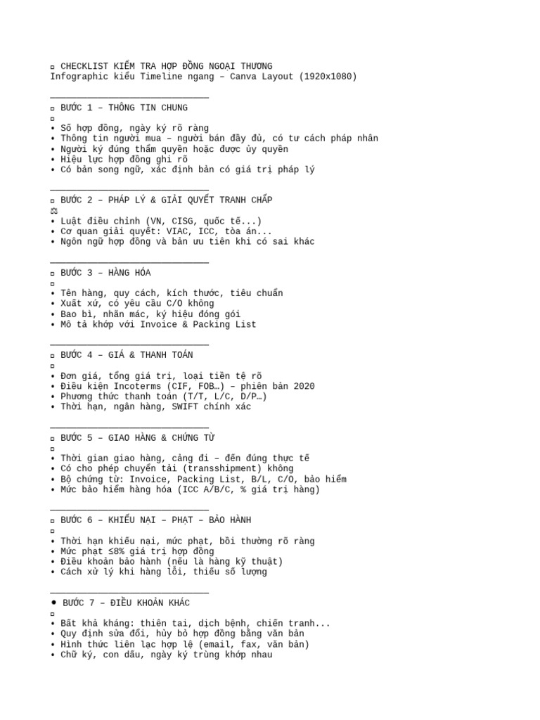 Checklist Hop Dong Ngoai Thuong Timeline | PDF