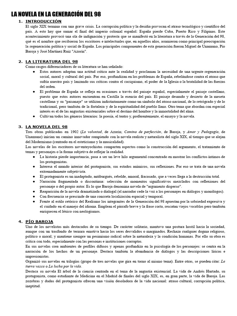 La novela de la Generación del 98 | PDF | Novelas | España
