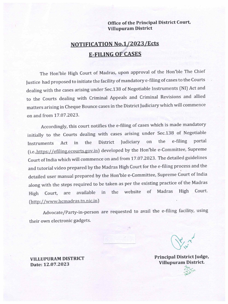 EFiling Mandatory Notification | PDF