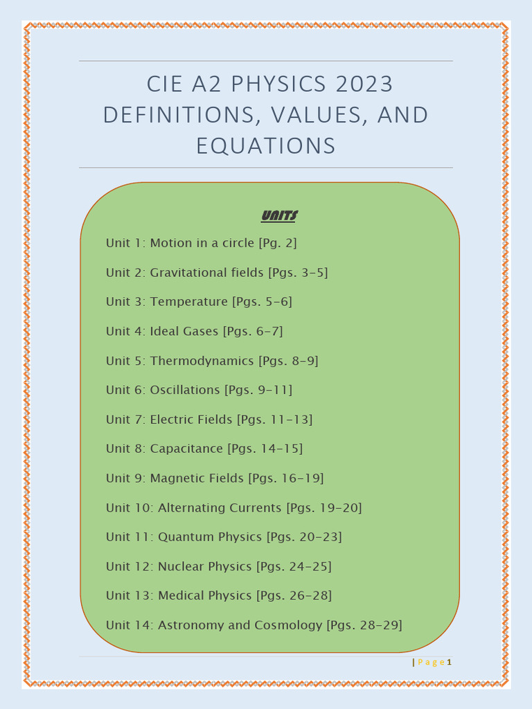 A2 Physics Definitions, Values, and Equations | PDF | Photoelectric ...