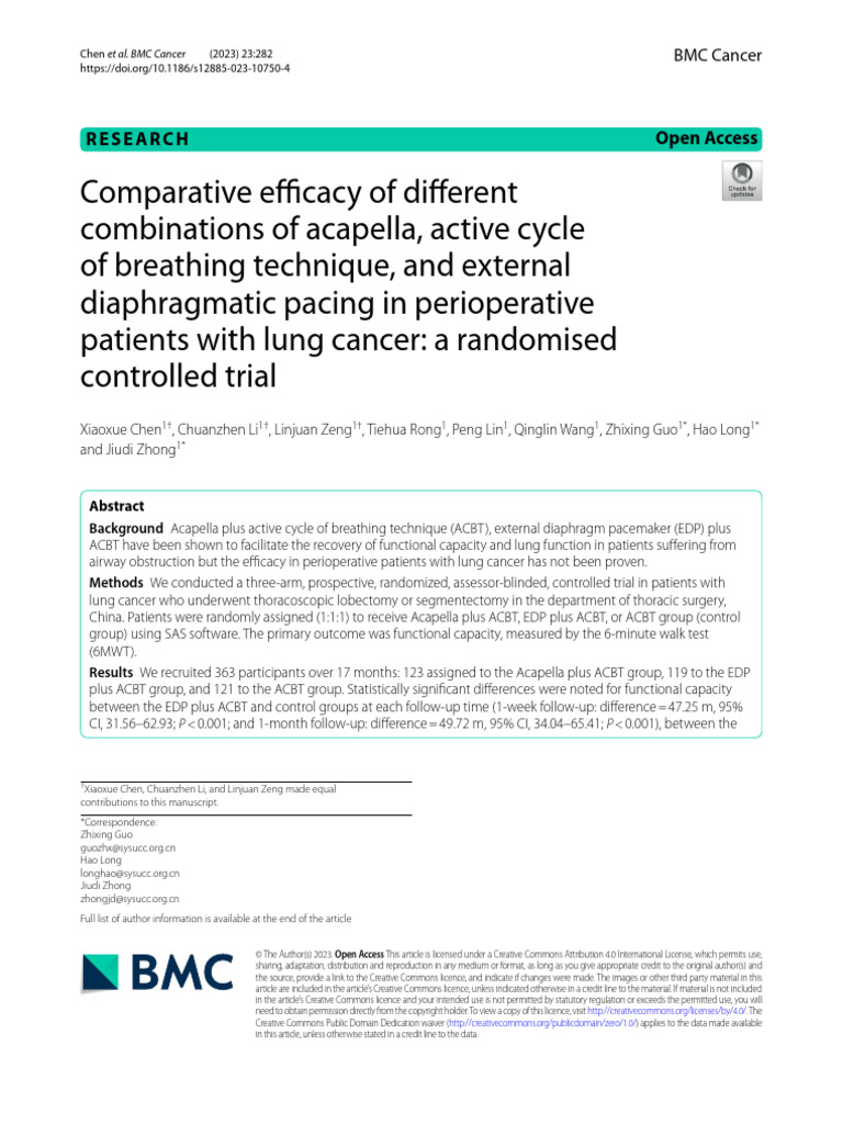 A Capella Vs ACBT Vs Diaphragm Pacing | PDF | Lung | Medicine