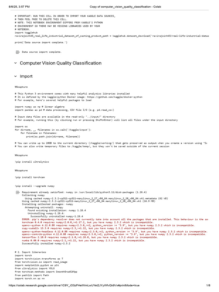 Vedant's Copy of Computer Vision Quality Classification - Colab | PDF ...