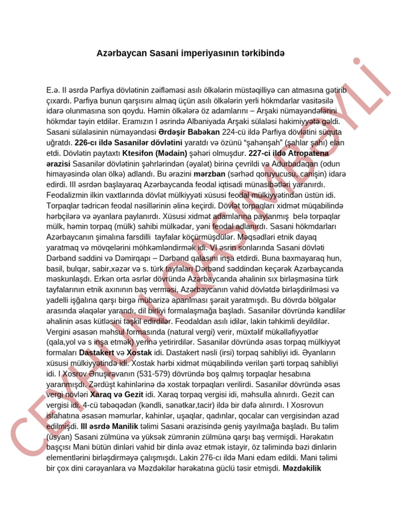 Azərbaycan Sasani Imperiyasının Tərkibində | PDF