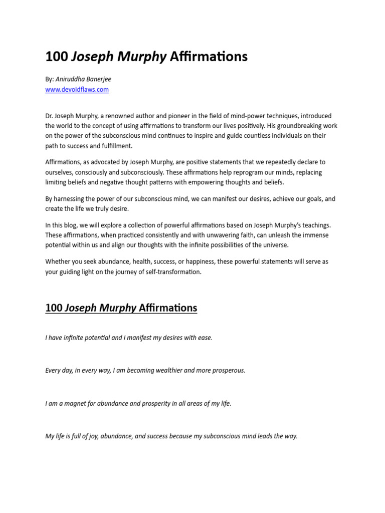 Dr Joseph Murphy Affirmations