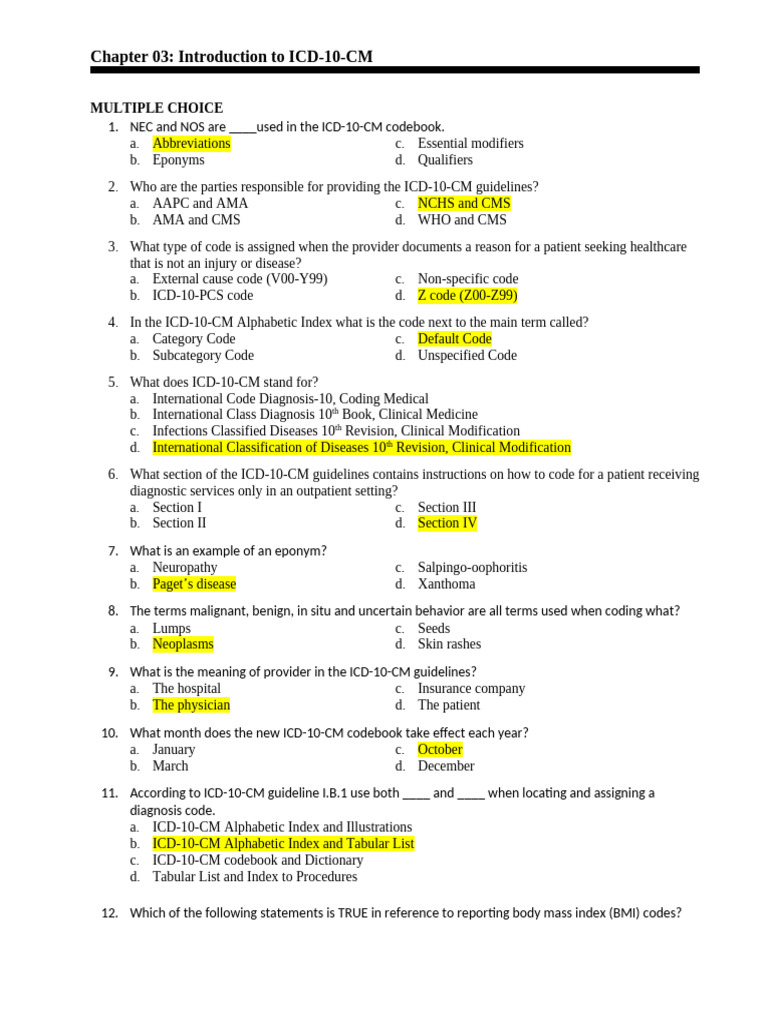 Chapter 03 - Introduction To ICD-10-CM - Student | PDF | Medicine ...