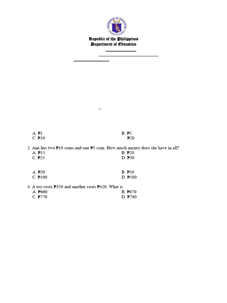Review For 2nd Quarter Exam Math II | PDF | Subtraction | Currency