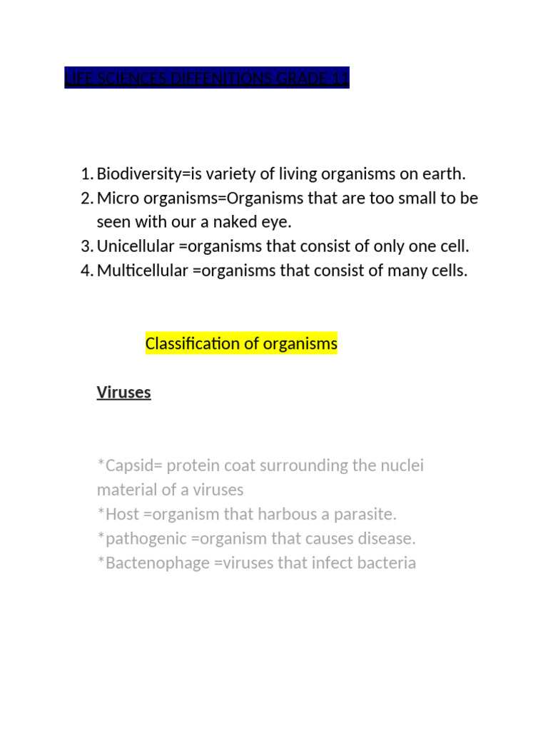 Grade 11 Life Sciences Definitions | PDF