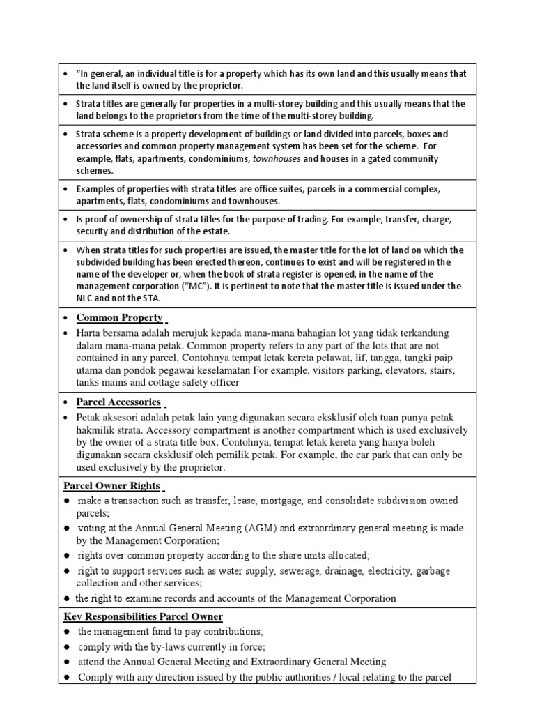 Strata Title Notes | PDF | Condominium | Apartment