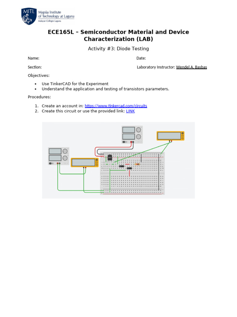 Diode Testing Lab with TinkerCAD | PDF