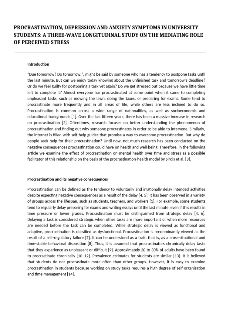 Procrastination's Impact on Student Mental Health | PDF ...