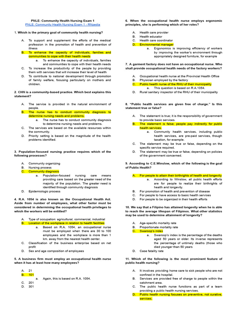 PNLE Community Health Nursing Exam Guide | PDF | Midwife | Epidemiology