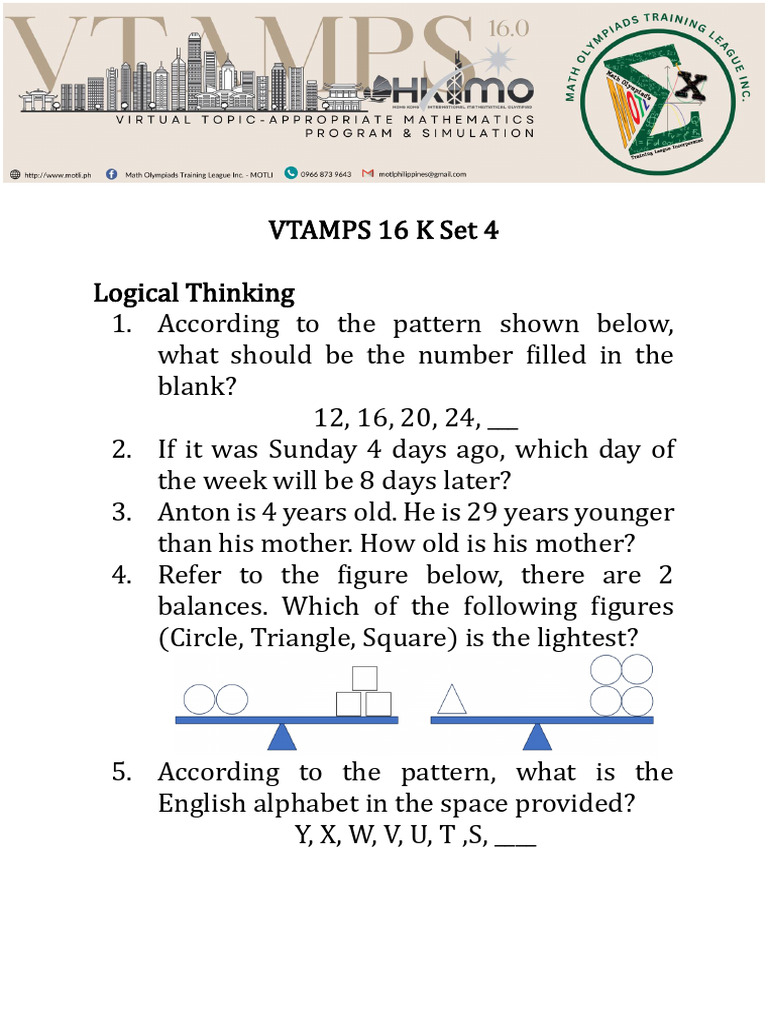 VTAMPS 16 K Set 4 (With Solutions) | PDF | Shape | Triangle