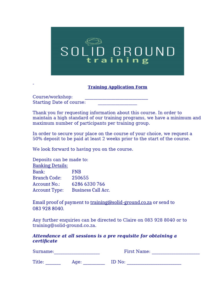 Training Application Form | PDF