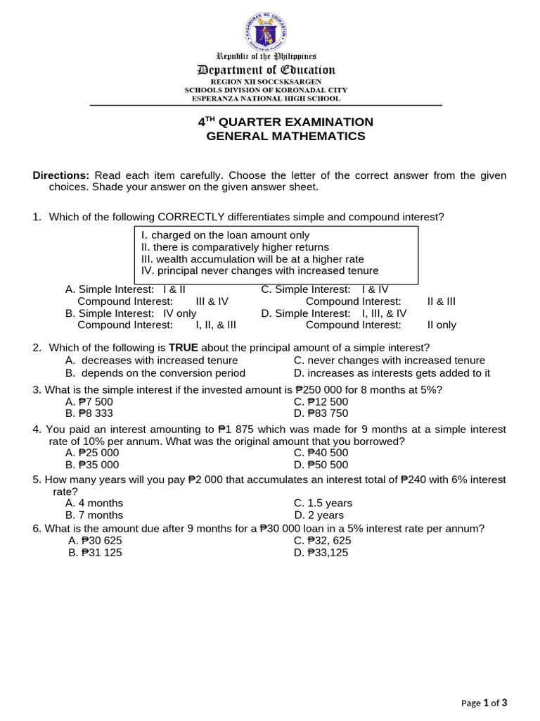 Exam Template For English Math Mapeh Tle Science | PDF