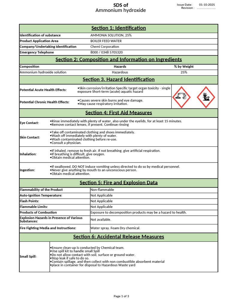 Ammonium Hydroxide Safety Data Sheet | PDF | Personal Protective ...