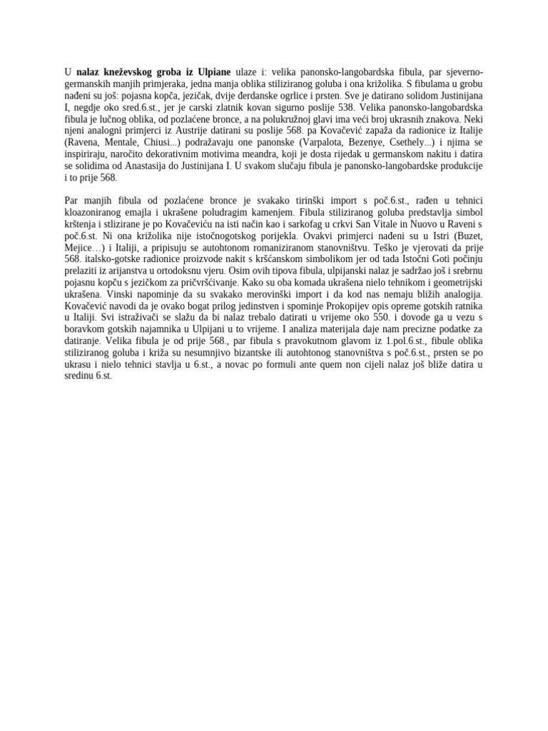 U Nalaz Kneževskog Groba Iz Ulpiane Ulaze I | PDF
