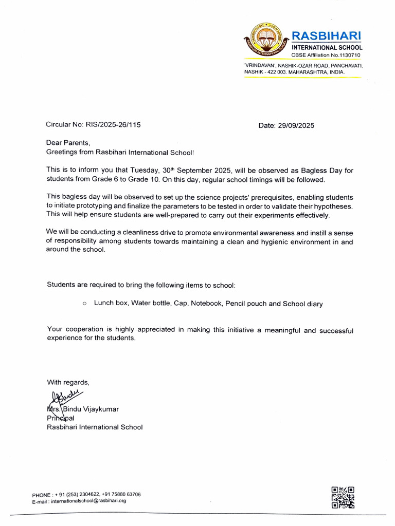 Circular 115 Bagless Day | PDF