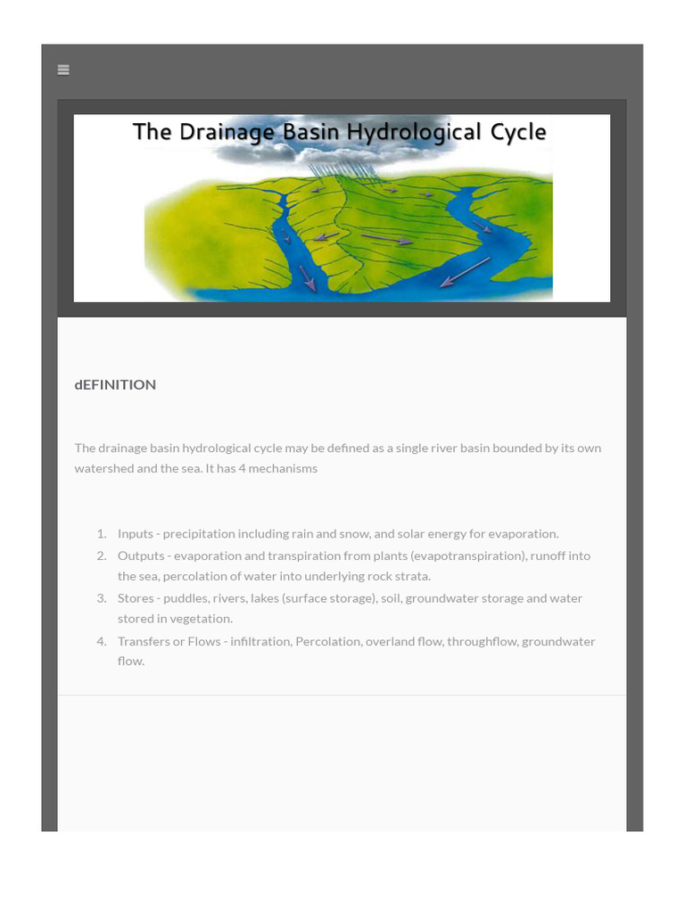 The Drainage Basin Hydrological Cycle | PDF | Drainage Basin | Groundwater