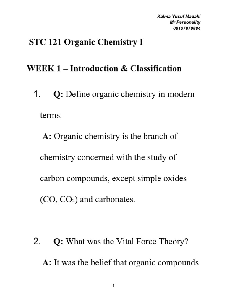 STC 121 Organic Chemistry I | PDF | Ester | Alkene