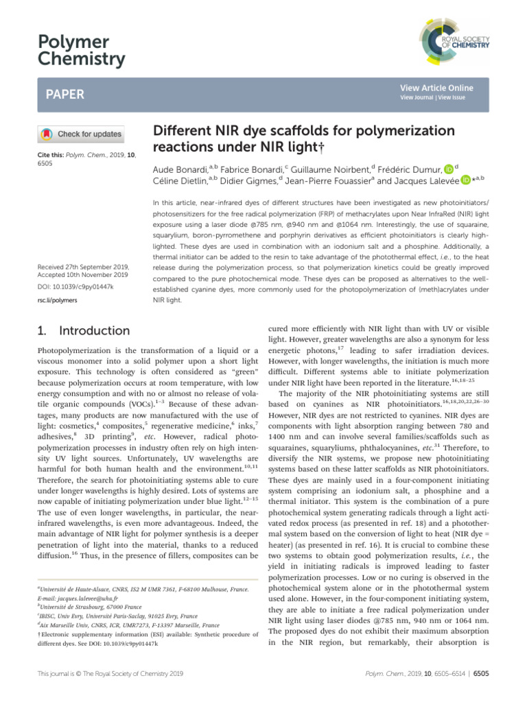 Different NIR Dye Scaffolds For Polymerization | PDF | Infrared ...