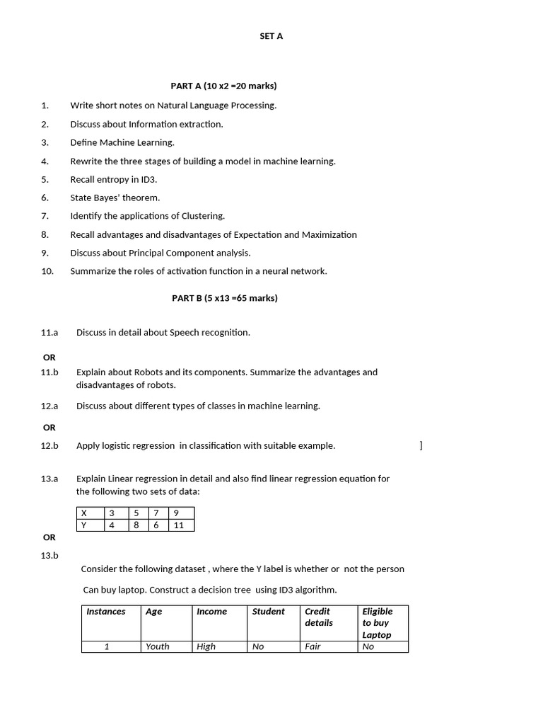 AIML IA 2 Set A Parties Question | PDF | Machine Learning | Regression Analysis