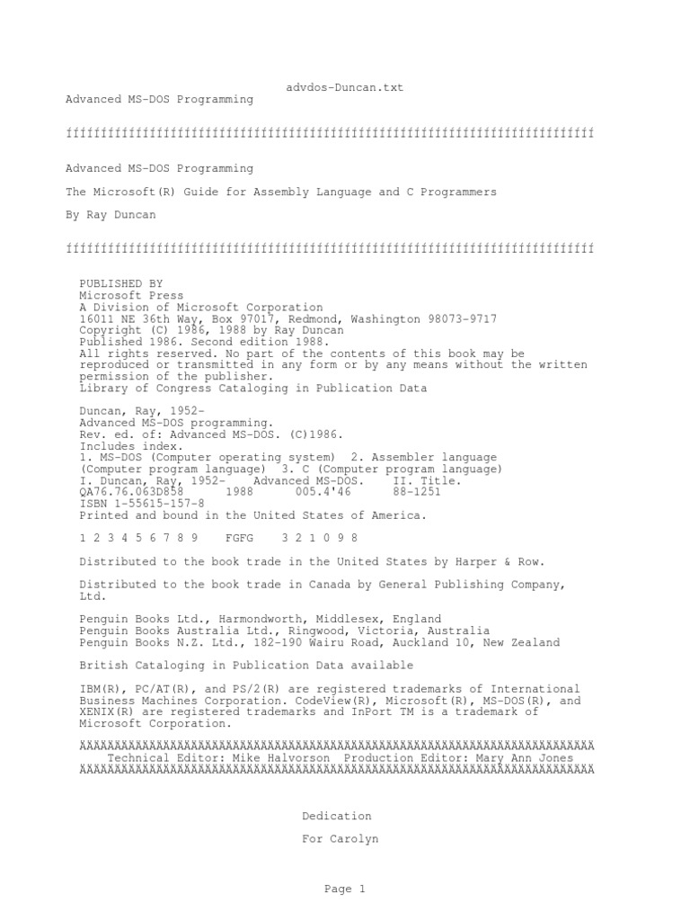 Advanced MS-DOS Programming - Ray G. Duncan | PDF