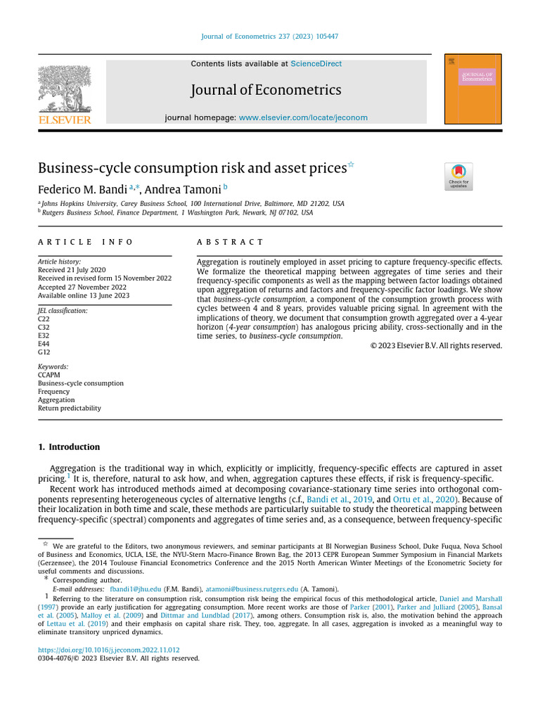 Bandi2023JoE Business-Cycle Consumption Risk and Asset Prices | PDF ...