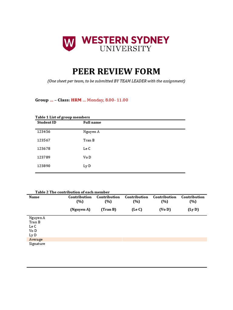 Peer Review Form | PDF