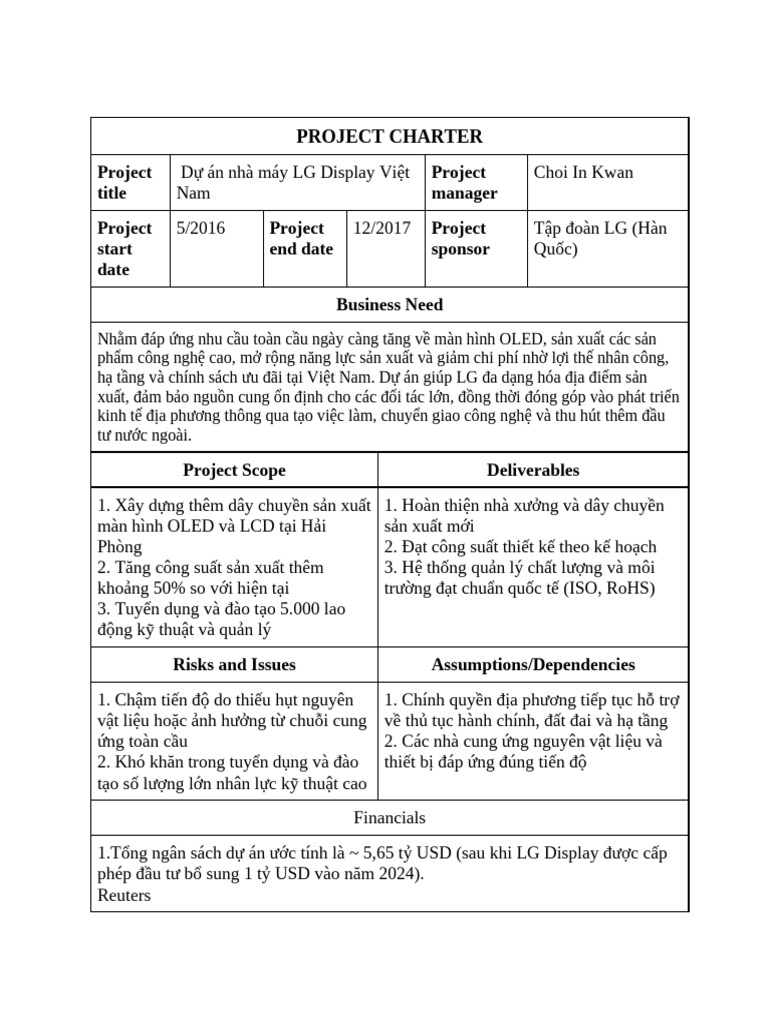 Project Charter - LG | PDF