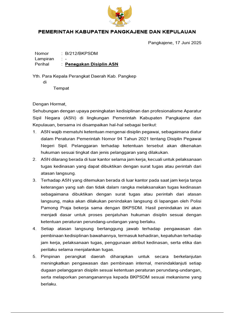 Penegakan Disiplin ASN di Pangkep | PDF