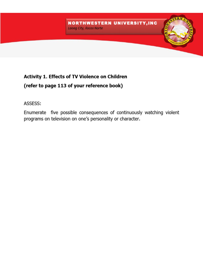 Activity 1 - Effects of Violent Programs On Children | PDF
