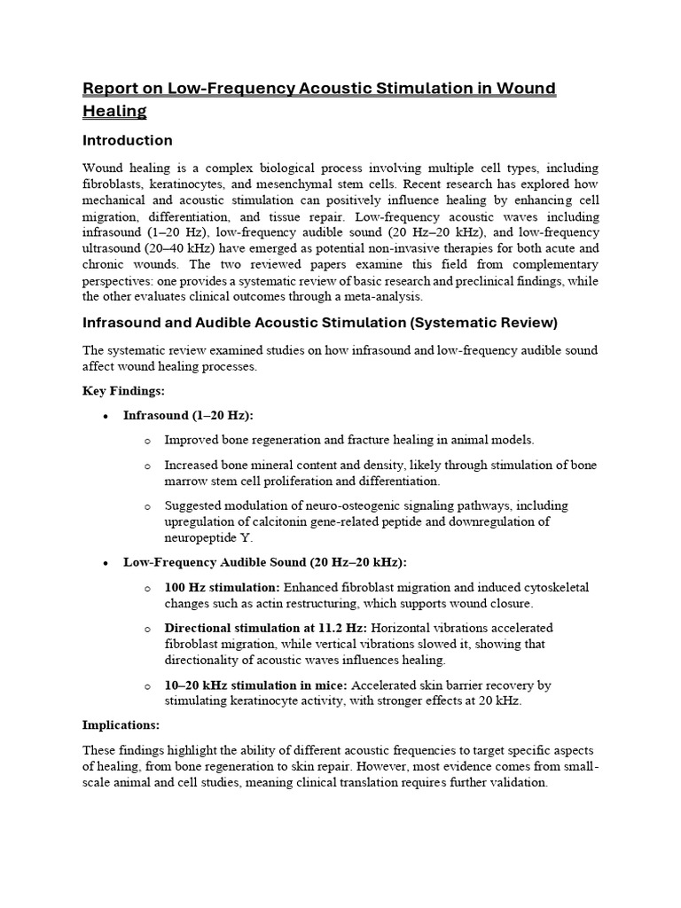 Low-Frequency Sound in Wound Healing | PDF | Wound | Healing