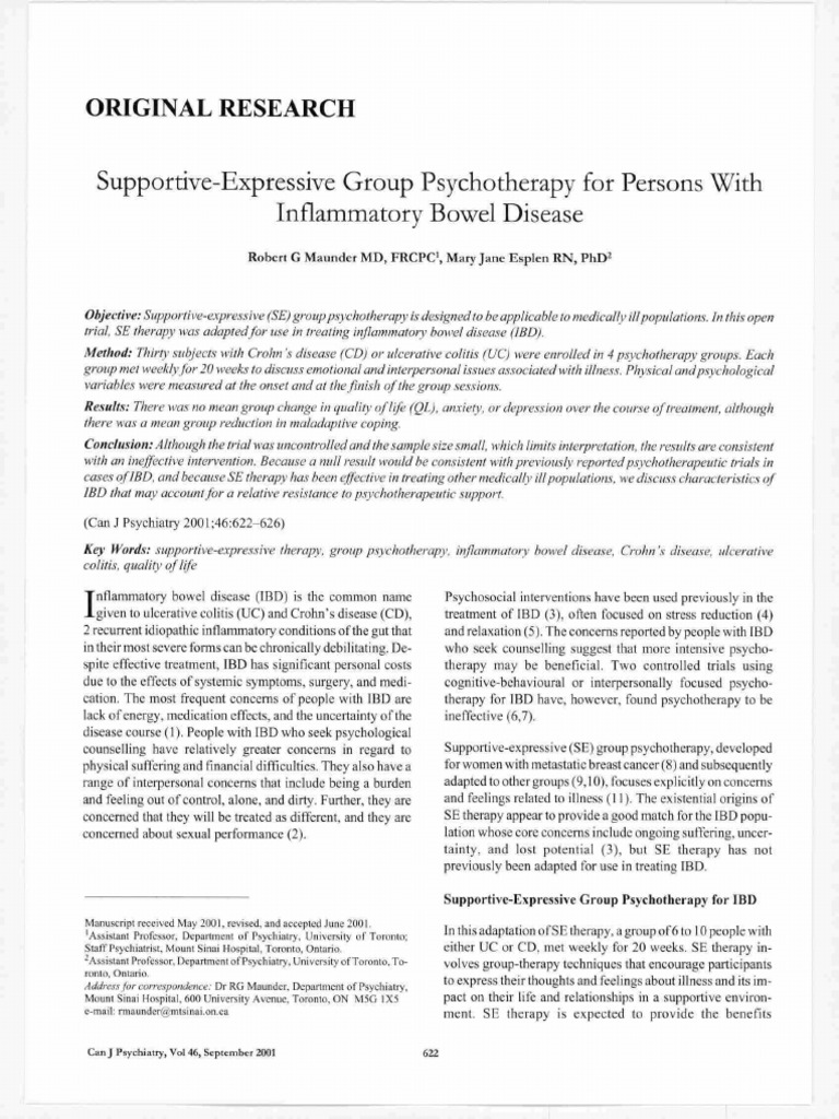 Supportive-Expressive Group Psychotherapy For Persons With Inflammatory ...