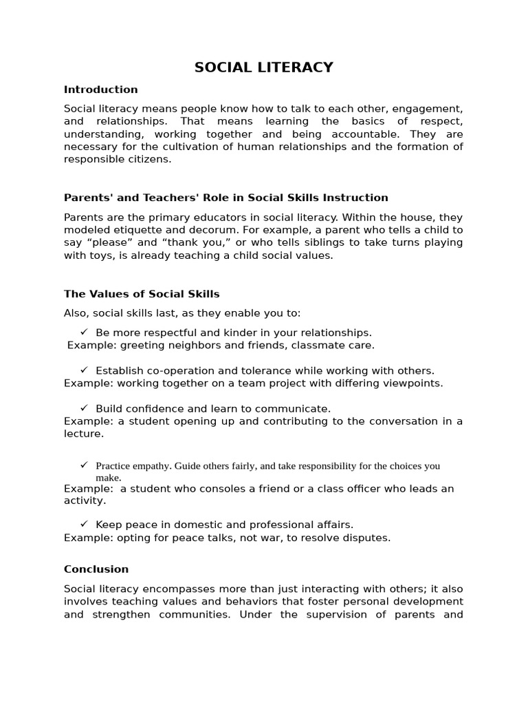 Social Literacy 053302 | PDF