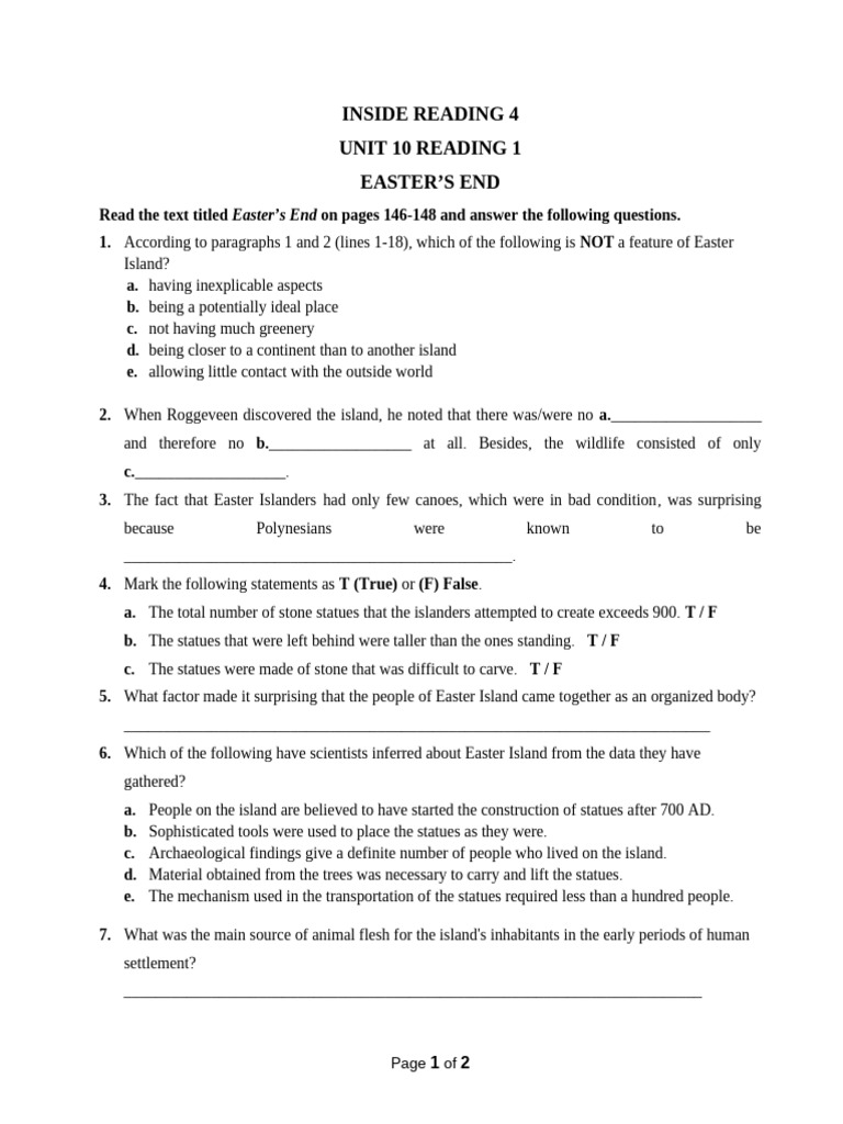 Inside Reading 4 Unit 10 Reading 1 | PDF | Island