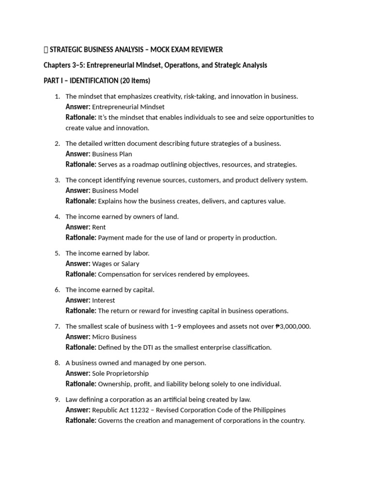 Strategic Business Analysis Mock Exam | PDF | Business | Corporate ...