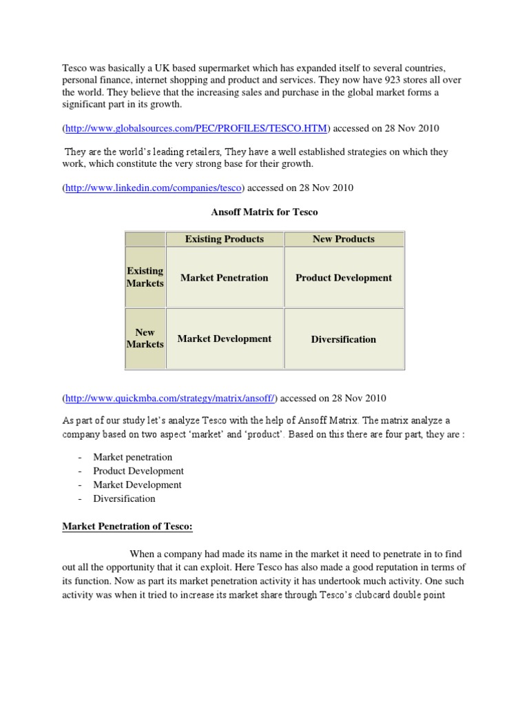 Ansoff Matrix | PDF | Tesco | Economic Institutions