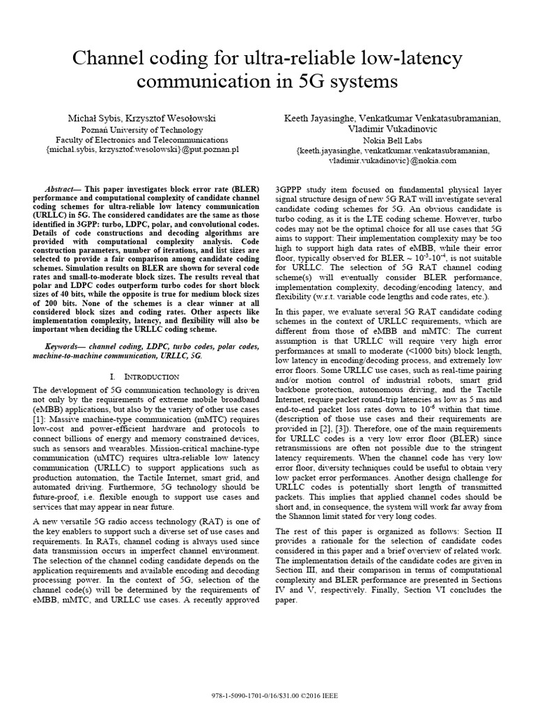 Channel Coding For Ultra-Reliable Low-Latency Communication in 5G ...