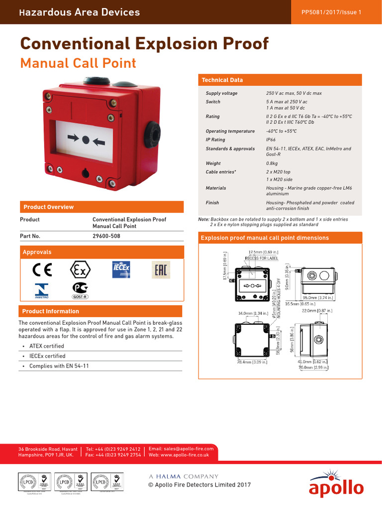 Explosion Proof Manual Call Point Specs | PDF | Electricity ...