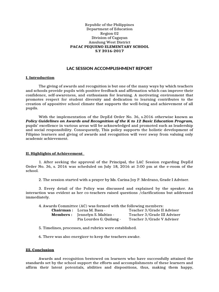 Accomplishment Report LAC | PDF | Teachers | Cognition