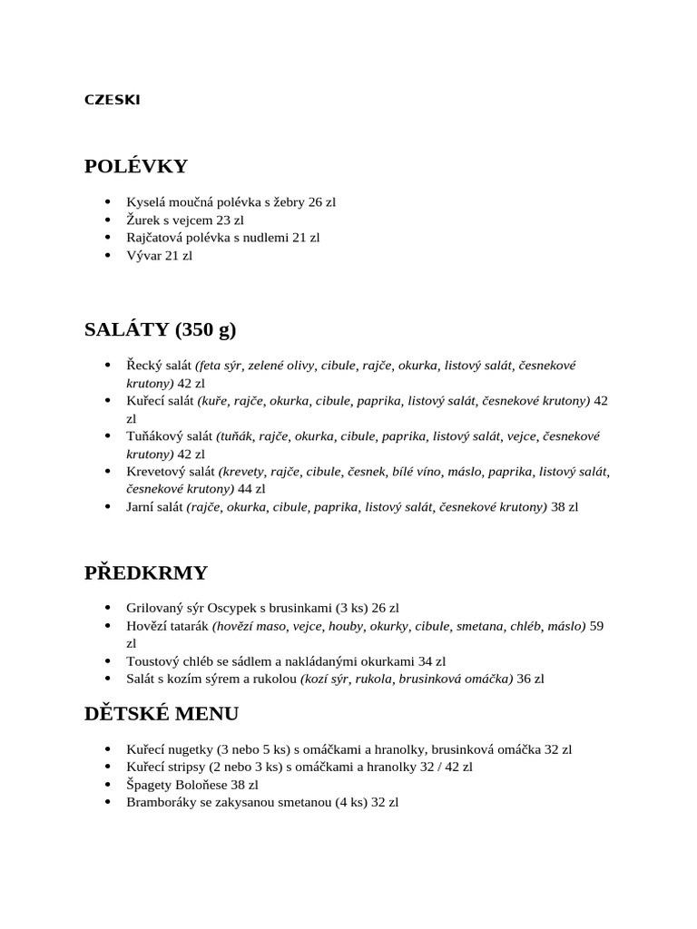 Czeskie Menu | PDF