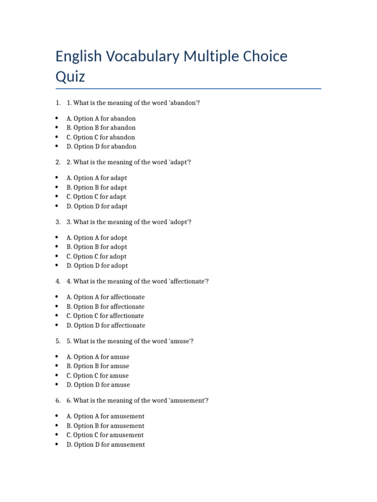 Vocabulary MCQ Quiz | PDF | Chess Openings | Chess