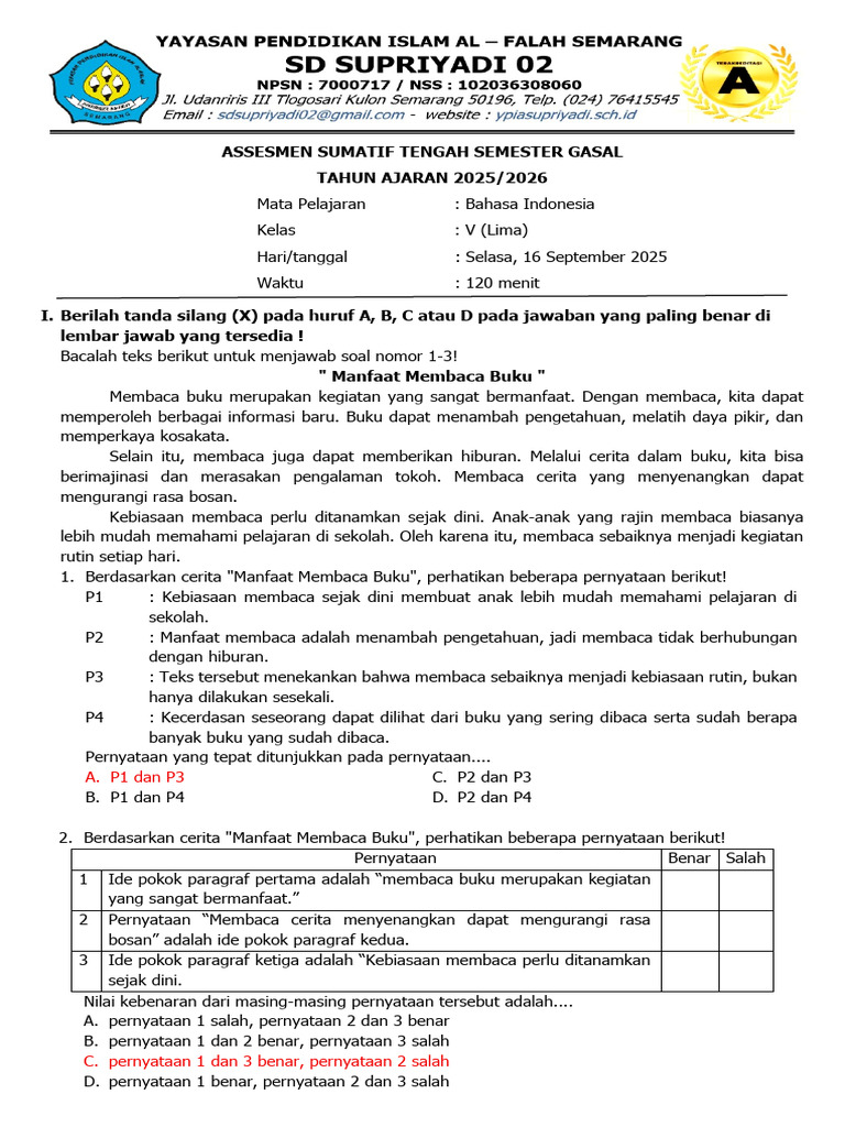 Soal Bahasa Indonesia Asts 2025 | PDF